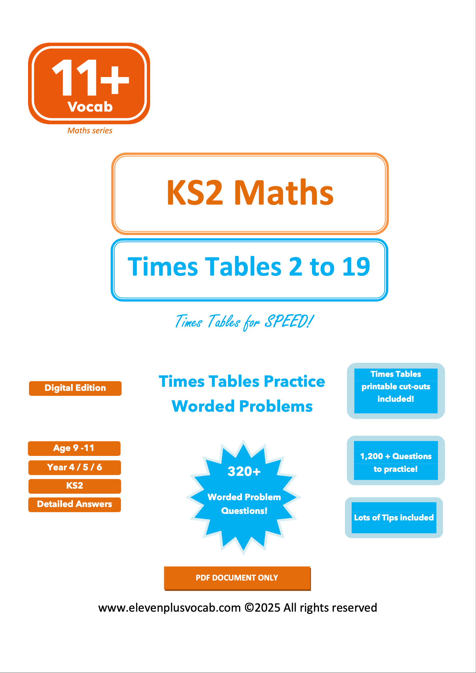 Times Tables - 2 to 19 for SPEED - PDF Book – Eleven Plus Vocab